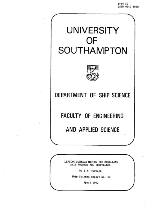 Pdf Lifting Surface Method For Modelling Ship Rudders And Propellers