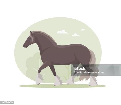 산책에 아일랜드 개암 나무 열매 말 플랫 만화 벡터 일러스트 레이 션 말에 대한 스톡 벡터 아트 및 기타 이미지 말 걷기 가축 Istock