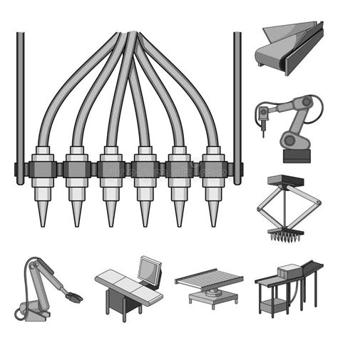 Equipment And Machine Monochrome Icons In Set Collection For Design Technical Progress Of The