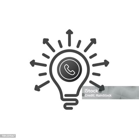흰색 배경에 격리 된 전화 내부전구 선 아이콘 벡터 아이디어 기호 호출 아이디어 솔루션 사고 개념 조명 전기 램프 전기 빛 0명에 대한 스톡 벡터 아트 및 기타 이미지