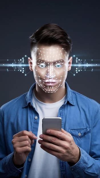 Young Man Identified By Biometric Facial Recognition Scanning Process From His Smartphone