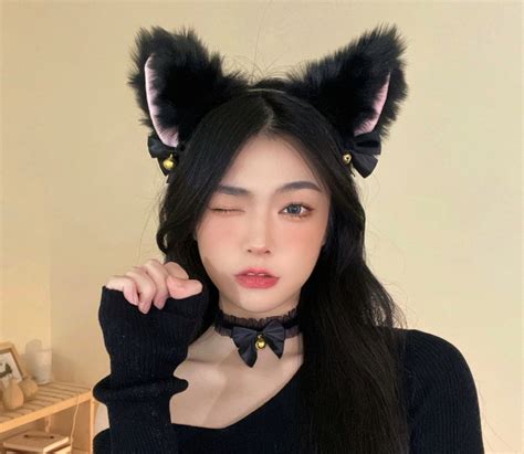 [블랙만 당일출고] 고양이 리본 머리띠 레이스 카라 세트