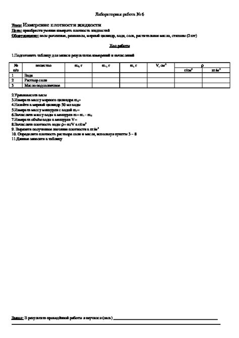 Лабораторная работа "Измерение плотности жидкости" 7 класс