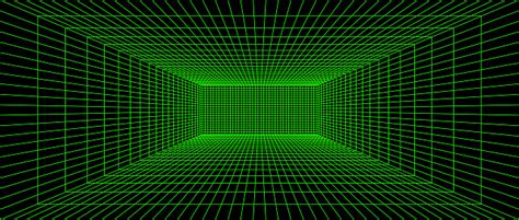 녹색 네온 와이어프레임 그리드 룸 원근법의 3d 배경입니다 미래 지향적인 디지털 개요 공간 기하학적 디자인 벡터 템플릿 그림 3차원 형태에 대한 스톡 벡터 아트 및 기타