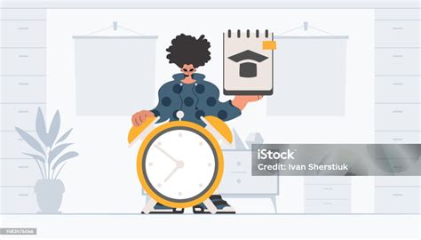 호기심 많은 사람과주의 시계 학습 과목을 가진 개인 트렌디한 스타일 벡터 일러스트레이션 Brand Name Online Messaging Platform에 대한 스톡 벡터