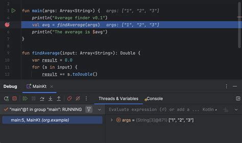 tutorial debug your first kotlin application intellij idea documentation