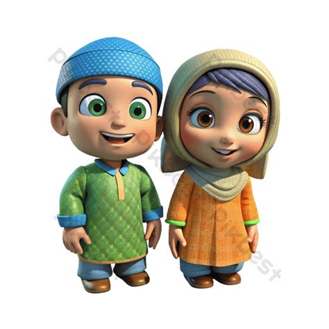 3d 렌더링 이슬람 소년과 소녀 일러스트 Png  무료 다운로드 Pikbest