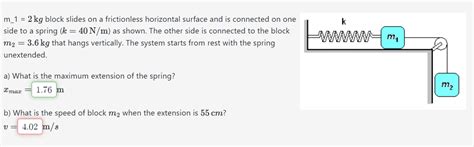 solved m−1 2 kg block slides on a frictionless horizontal