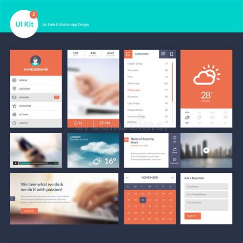 Set Of Flat Design Ui And Ux Elements For Web And App Stock Vector
