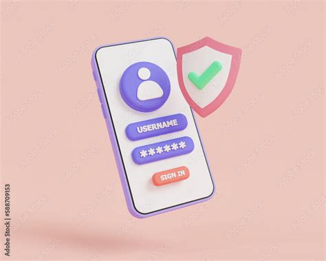 Account Login And Password With Shield Protection On Mobile User Authorization Sign In To