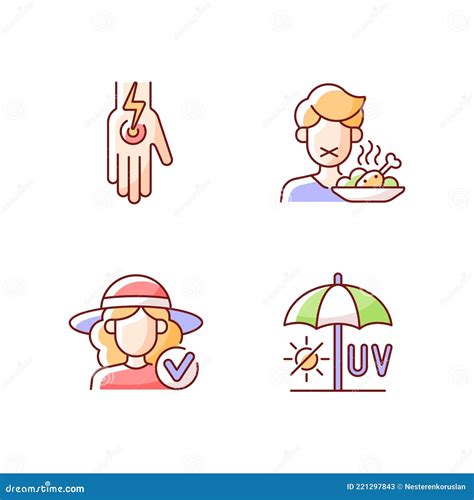 Sunstroke And Sunburn Rgb Color Icons Set Stock Vector Illustration