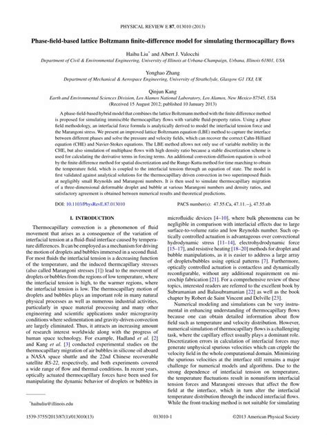 Pdf Phase Field Based Lattice Boltzmann Finite Difference Model For