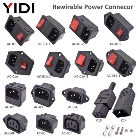 Iec 320 C13 C14 Ac Inlet Power Plug Socket 250v 10a Fuse Red Lamp Rocker Switch Rewirable 3 Pin