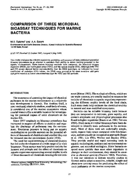 Pdf Comparison Of Three Microbial Bioassay Techniques For Marine Bacteria