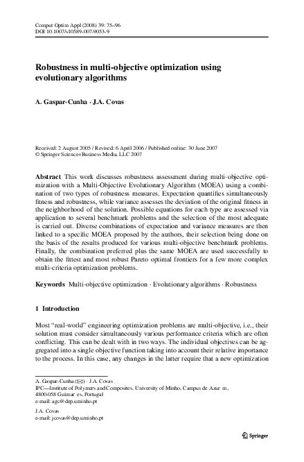 Pdf Robustness In Multi Objective Optimization Using Evolutionary