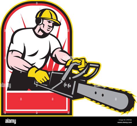Illustration Of An Arborist Tree Surgeon Tree Trimmer Or Pruner Operating A Chainsaw With