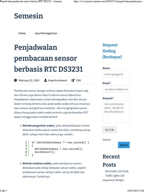 Penjadwalan Pembacaan Sensor Berbasis Rtc Ds3231 Pdf