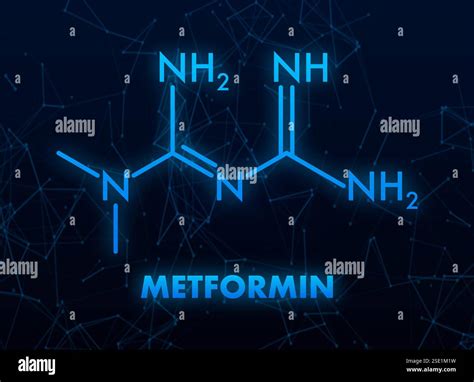 Metformin Molecular Structure With Glowing Blue Lines On Dark Background Stock Vector Image