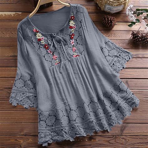 Womens Plus Size Tops Short Sleeve Shirts Lace Pleated Tunic Causal Tee Blouses Women Tops 50