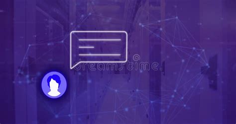 Image Of Icon With Speech Bubble And Network Of Connections Over Server Room Stock Illustration