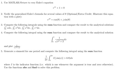 Solved Use MATLAB Octave To Very Euler S Equation Ein Chegg Com