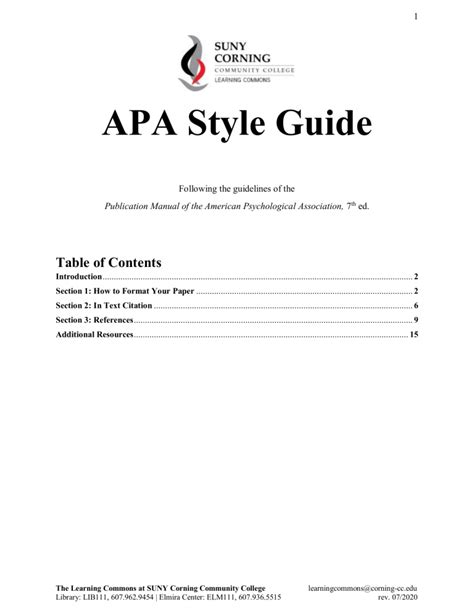 APA Style Guide For SUNY Corning Babes