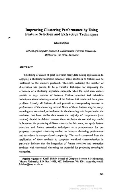 Pdf Improving Clustering Performance By Using Feature Selection And