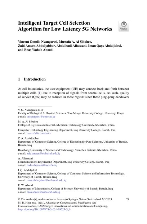 Pdf Intelligent Target Cell Selection Algorithm For Low Latency 5g