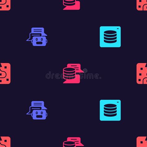 Set Server Data Chat Bot And Neural Network On Seamless Pattern Vector Stock Vector