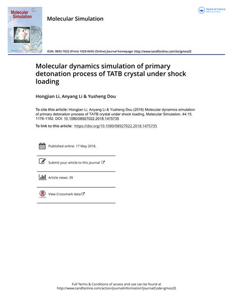 Pdf Molecular Dynamics Simulation Of Primary Detonation Process Of Tatb Crystal Under Shock