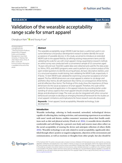 Pdf Validation Of The Wearable Acceptability Range Scale For Smart Apparel
