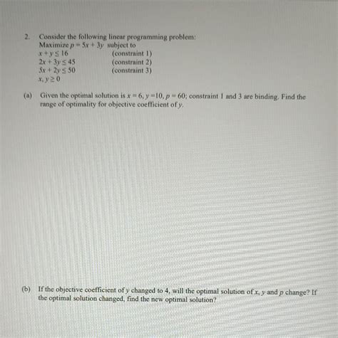 Solved A Find The Range Of Optimality For Objective