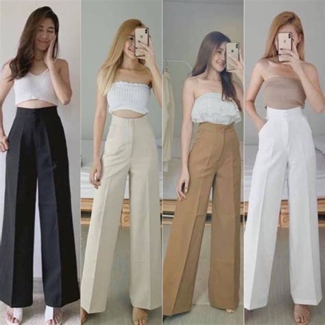 กางเกงขากระบอกเอวสูง กระดุมสองเม็ด พร้อมส่ง💓 Shopee Thailand