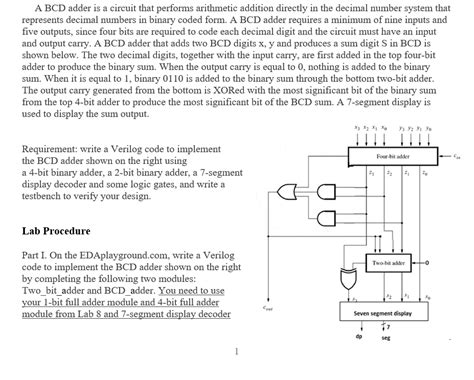Solved A Bcd Adder Is A Circuit That Performs Arithmetic