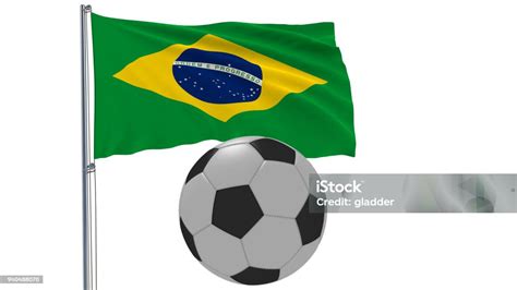 흰색 배경 3d 렌더링에 주위를 비행 하는 브라질 축구 볼의 현실적인 나 부 끼고 플래그입니다 0명에 대한 스톡 사진 및 기타 이미지 Istock