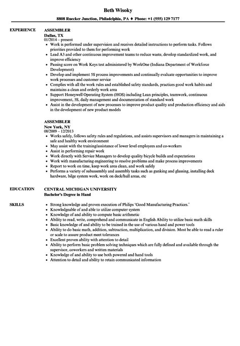 Assembler Resume Samples Velvet Jobs