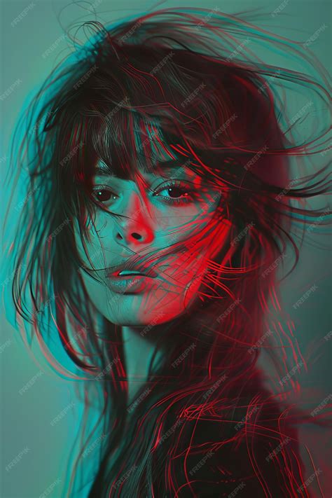 Female Model With Bob Haircut Long Dark Hair Closeup Fashion Portrait