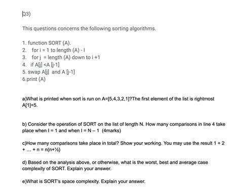 Solved This Questions Concerns The Following Sorting Chegg