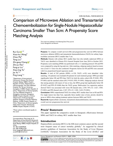 Pdf Comparison Of Microwave Ablation And Transarterial Chemoembolization For Single Nodule
