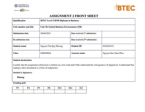 530 asm2 gbd0908 assignment 2 front sheet qualification btec level 5