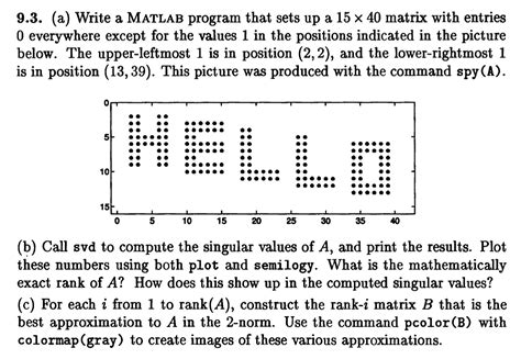 Solved 93 A Write A Matlab Program That Sets Up A 15 X