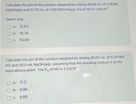 Solved Calculate The PH Of The Solution Obtained By Mixing Chegg Com