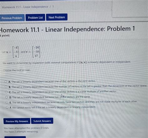 Solved Homework 111 Linear Independence 1 Homework 111