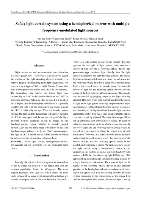 Pdf Safety Light Curtain System Using A Hemispherical Mirror With Multiple Frequency Modulated