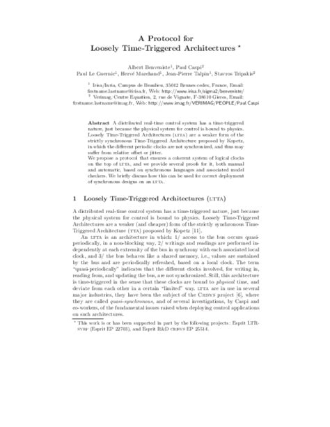 Pdf A Protocol For Loosely Time Triggered Architectures
