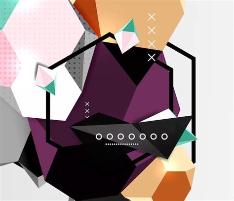 컬러 3d 기하학적 조성 포스터 화려한 삼각형 피라미드 육각형 및 회색 바탕의 다른 모양의 ⁇ 터 일러스트레이션 프리미엄 벡터