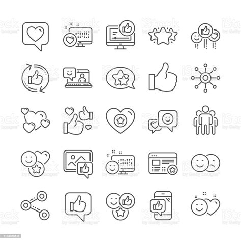 소셜 미디어 라인 아이콘입니다 공유 네트워크 소셜 링크 및 등급 아이콘의 집합입니다 벡터 기포에 대한 스톡 벡터 아트 및 기타 이미지 Istock
