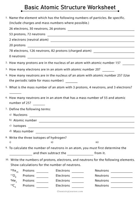 Atomic Structure Worksheets