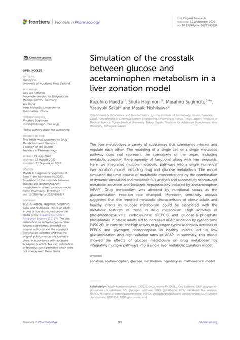 Pdf Simulation Of The Crosstalk Between Glucose And Acetaminophen