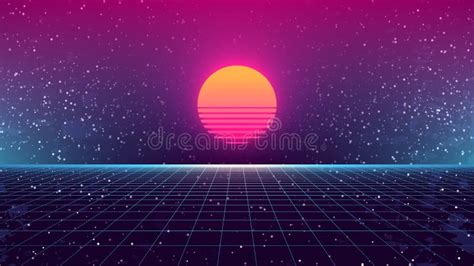 Synthwave Sunset Background 80s Sun Backdrop Blue Perspective Grid